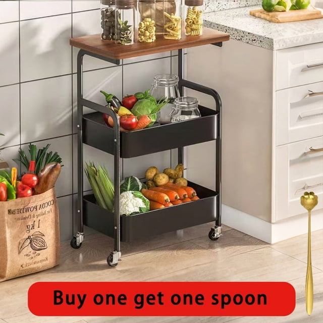 Versatile 3-Tier Rolling Storage Cart with Wheels - Slim Design, Wooden ...