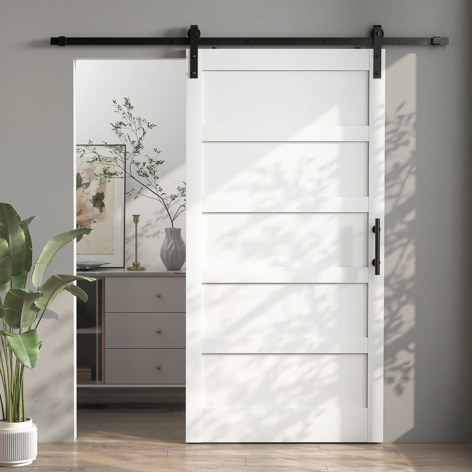 HOMCOM Sliding Barn Door with Hardware Kit, Shaker Sliding Door, White ...