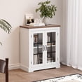 Modern Buffet Cabinet with Storage, Glass Doors & Built-in Power Outlet ...