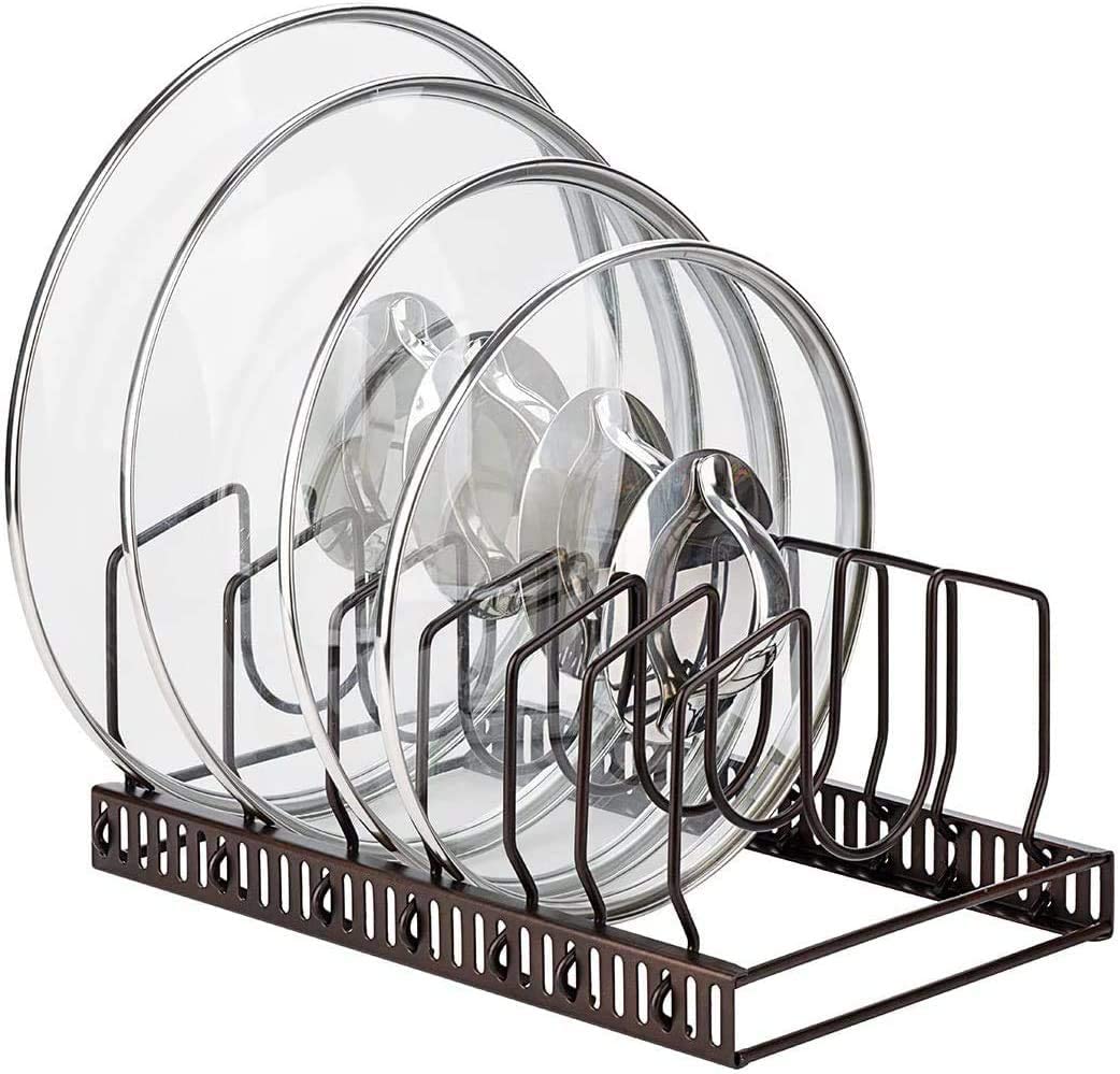 Toplife Pot Lids Organizer Rack for Cabinet and Countertop, 7+ Pan Lids ...