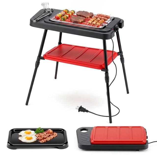 Gymax 1500W Electric Grill 2-in-1 Indoor Outdoor BBQ Grill w ...