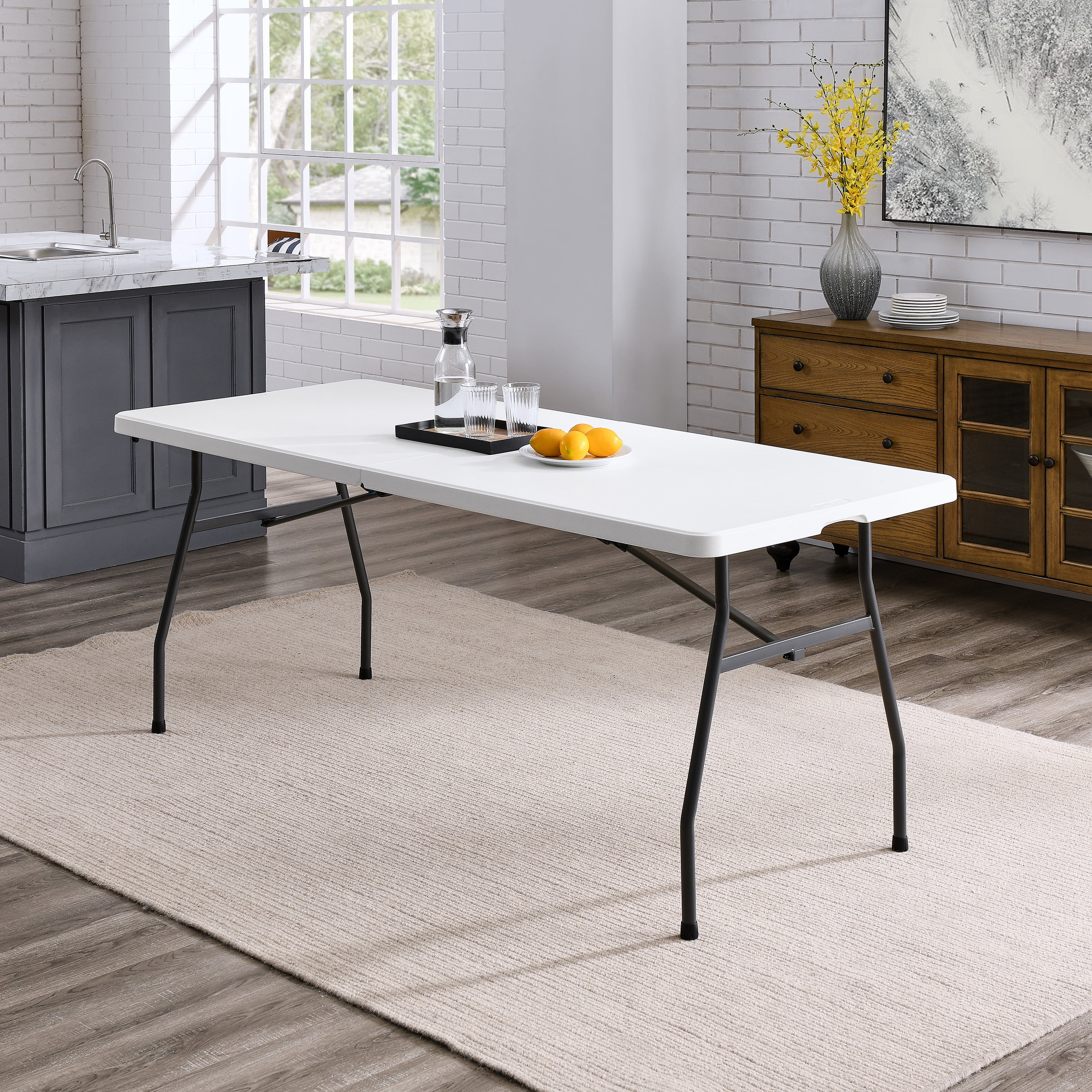 Mainstays White 6 Foot Fold-in-Half Plastic Table, Indoor Outdoor ...