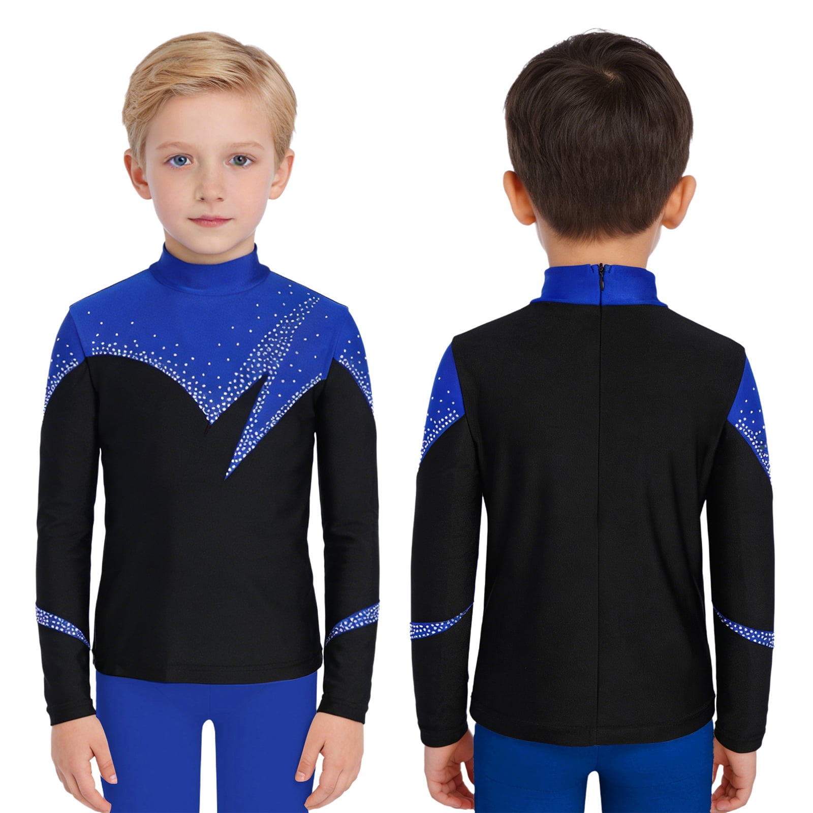 RUNQHUI Kids Boys Shiny Rhinestone Mock Neck Long Sleeve Figure Ice ...