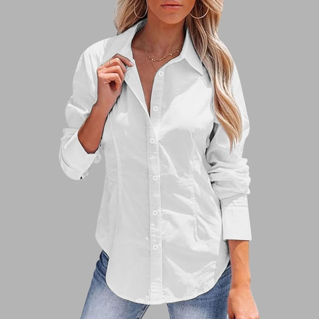 RXIRUCGD Women's Washed Cotton And Linen Shirts Long Sleeve Dress ...