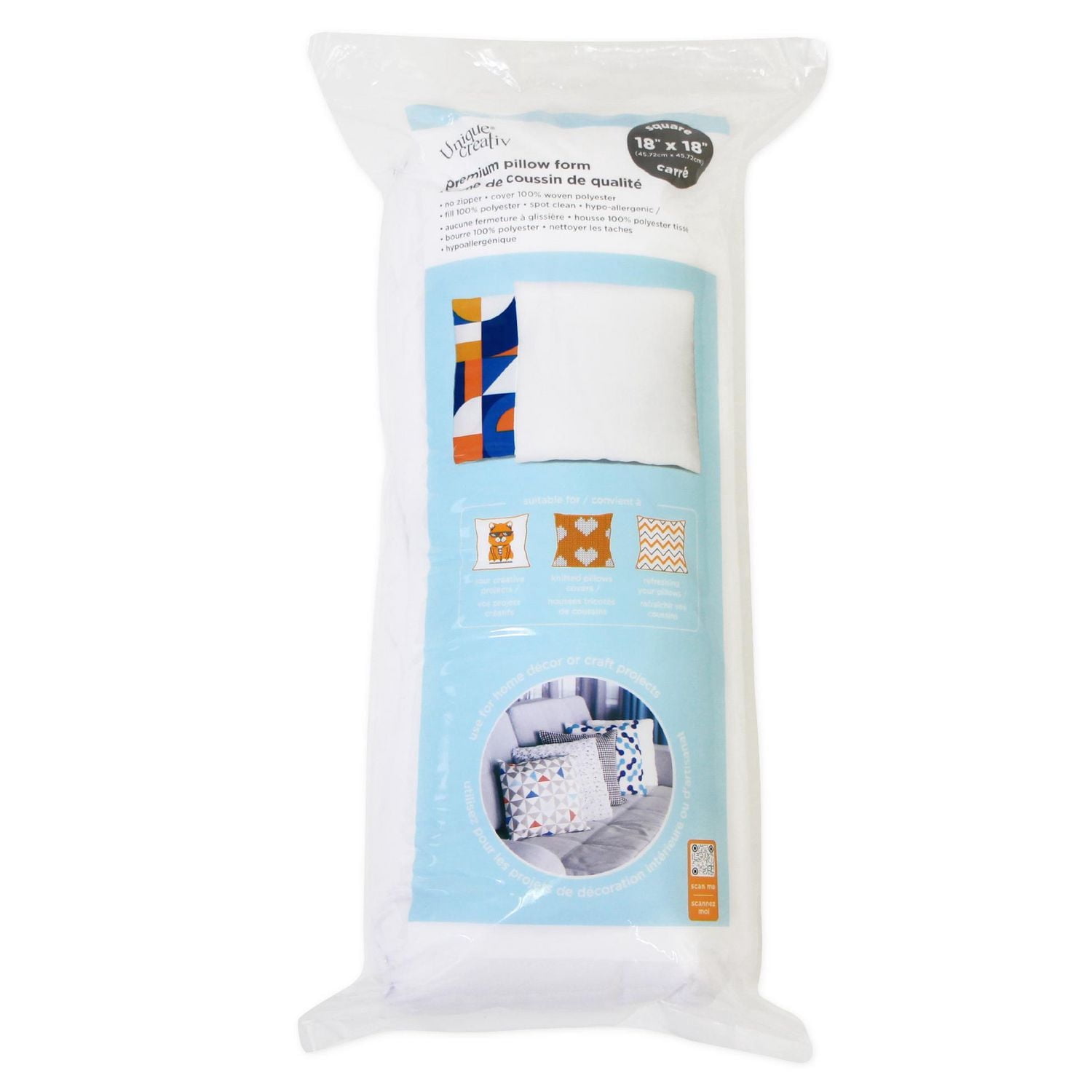 Premium Pillow Form, 46 cm (18 in) × 46 cm (18 in), Square, Use for ...