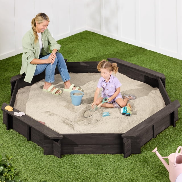 Best Choice Products Kid's Large Octagonal Wooden Outdoor Sandbox with ...
