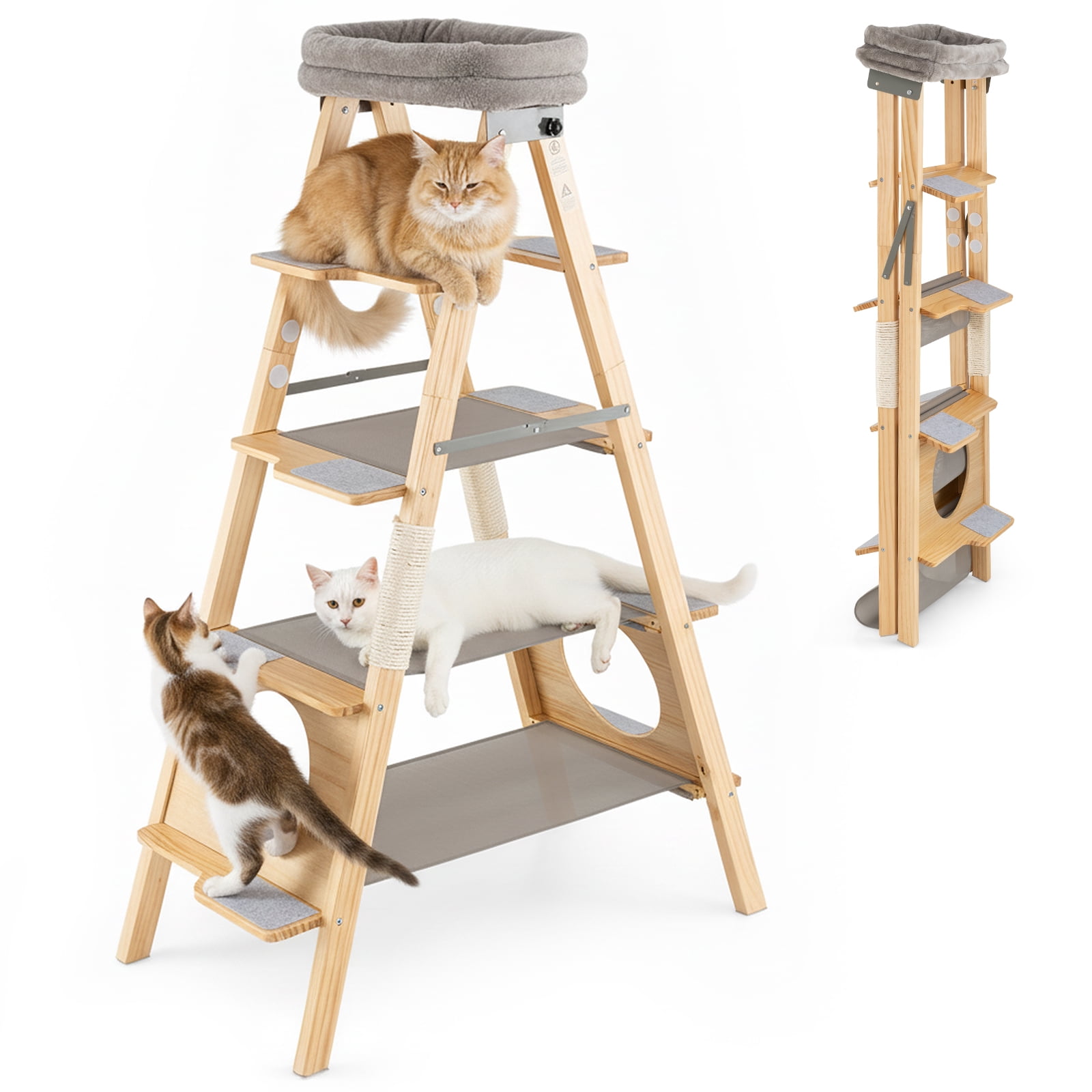 Gymax Modern Wooden Cat Tree Foldable Cat Climbing Furniture w/ Ladder ...