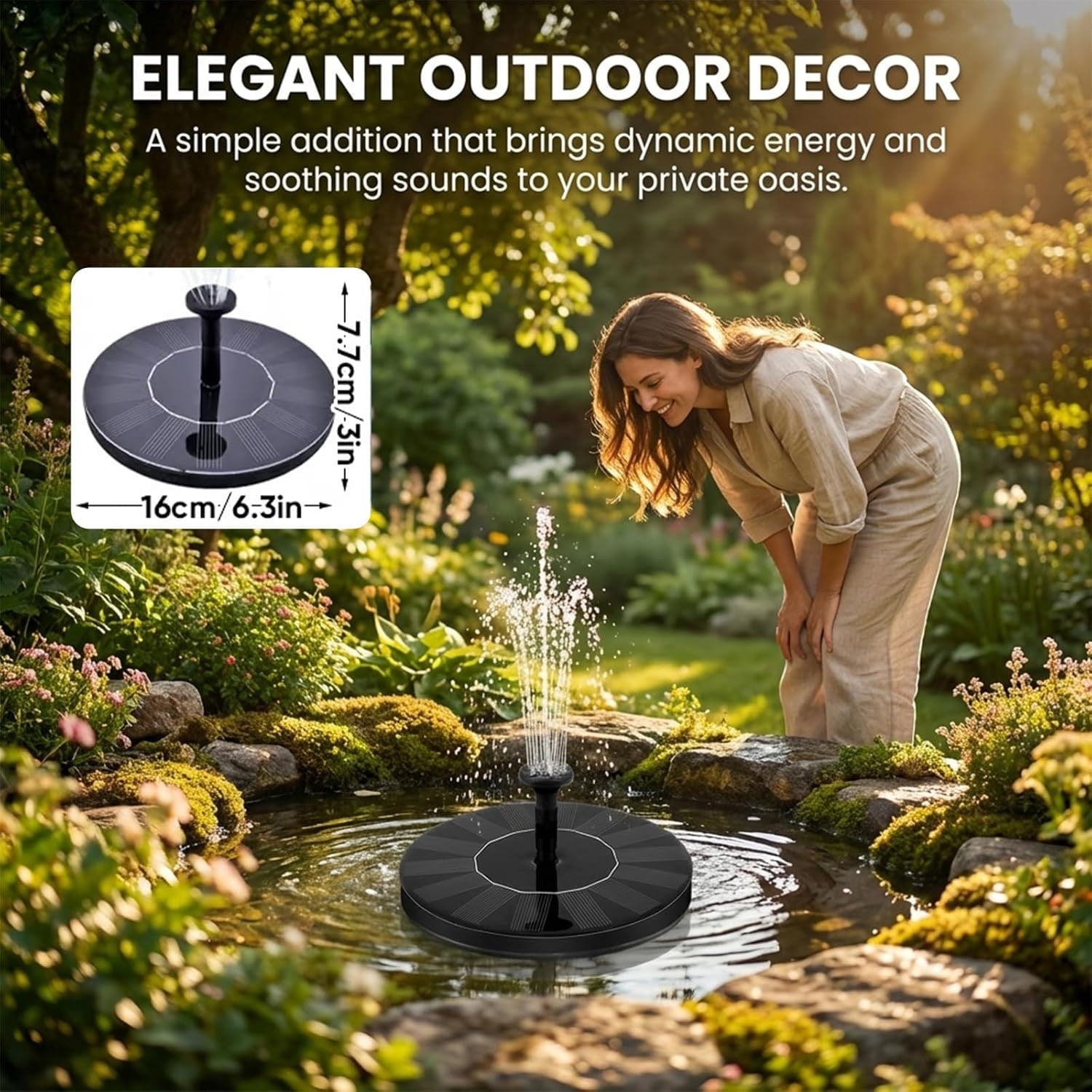 HCBY Solar Fountain Pump, 6.3in Floating Solar Powered Fountain, 7 ...