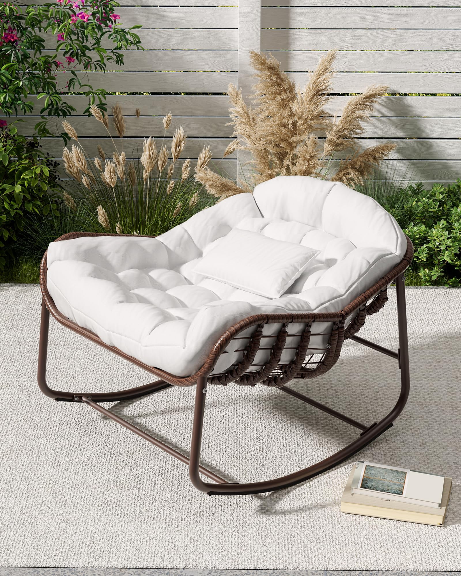 Kojooin Oversized Papasan Rocking Chair for Patio, Heavy Duty Rattan ...