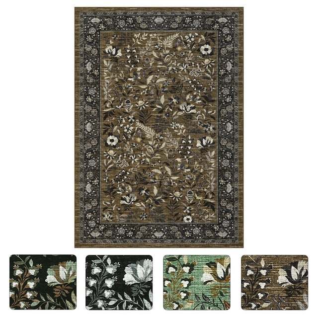 Vintage Floral Area Rug with Non Slip Backing,Washable Rug,Low Pile All ...