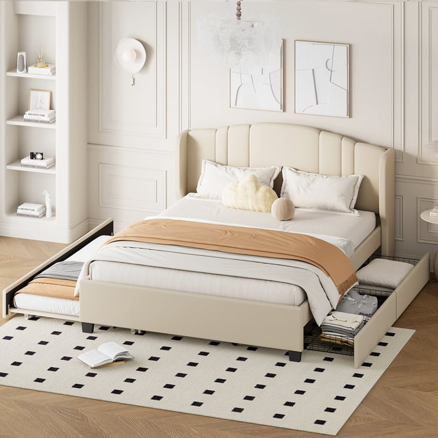 Queen Size Bed Frame with Twin Trundle and 2 Storage Drawers,Queen ...