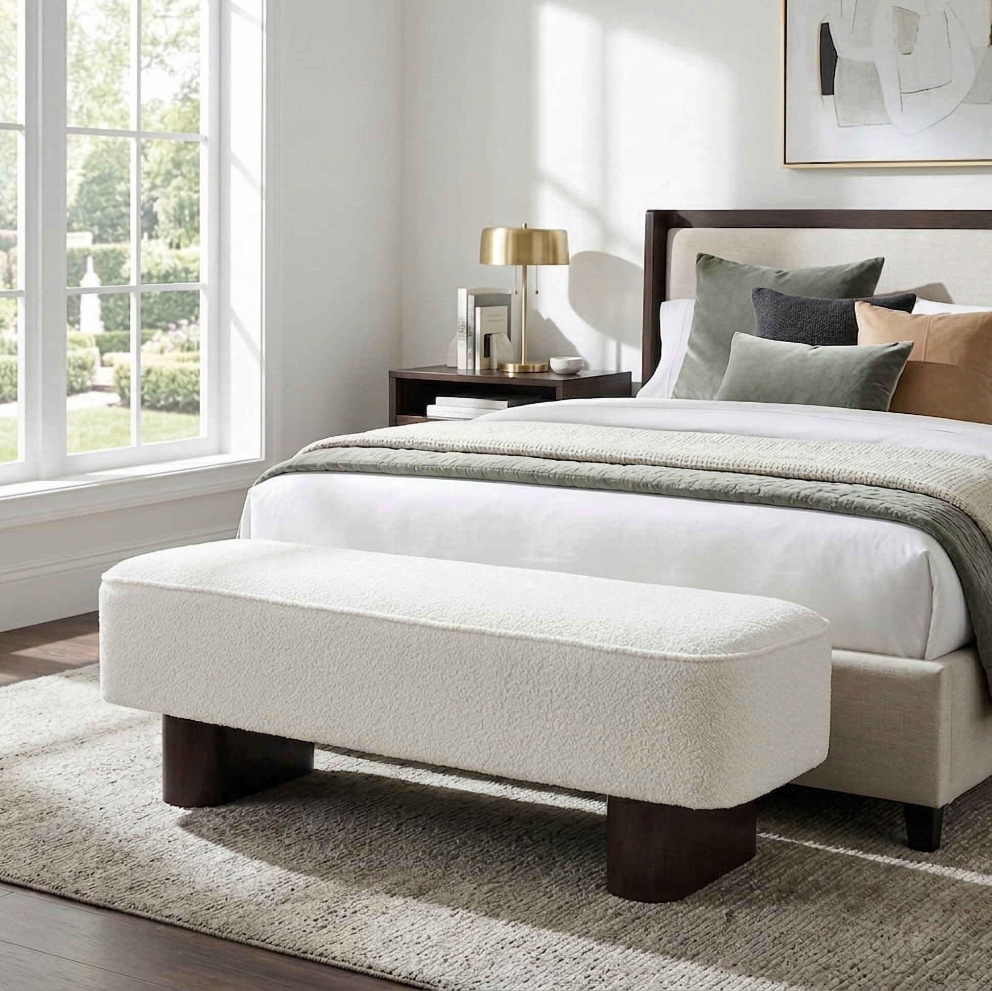 Noble House Upholstered Entryway Bench 56.69 Inch Wood End Of Bed Bench ...