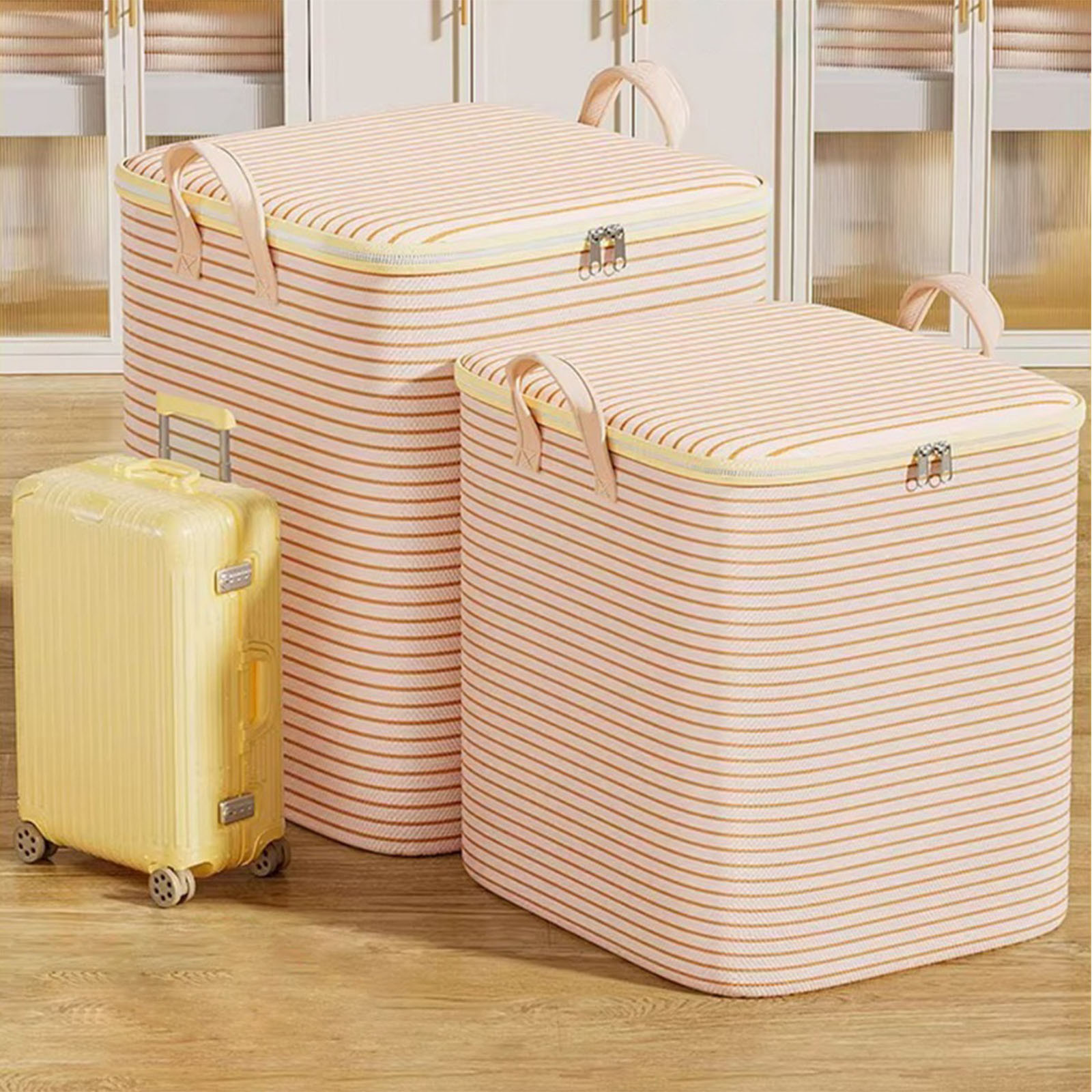 Lksixu Clothes Storage Bags, Foldable Yellow Stripes Storage Bags with ...