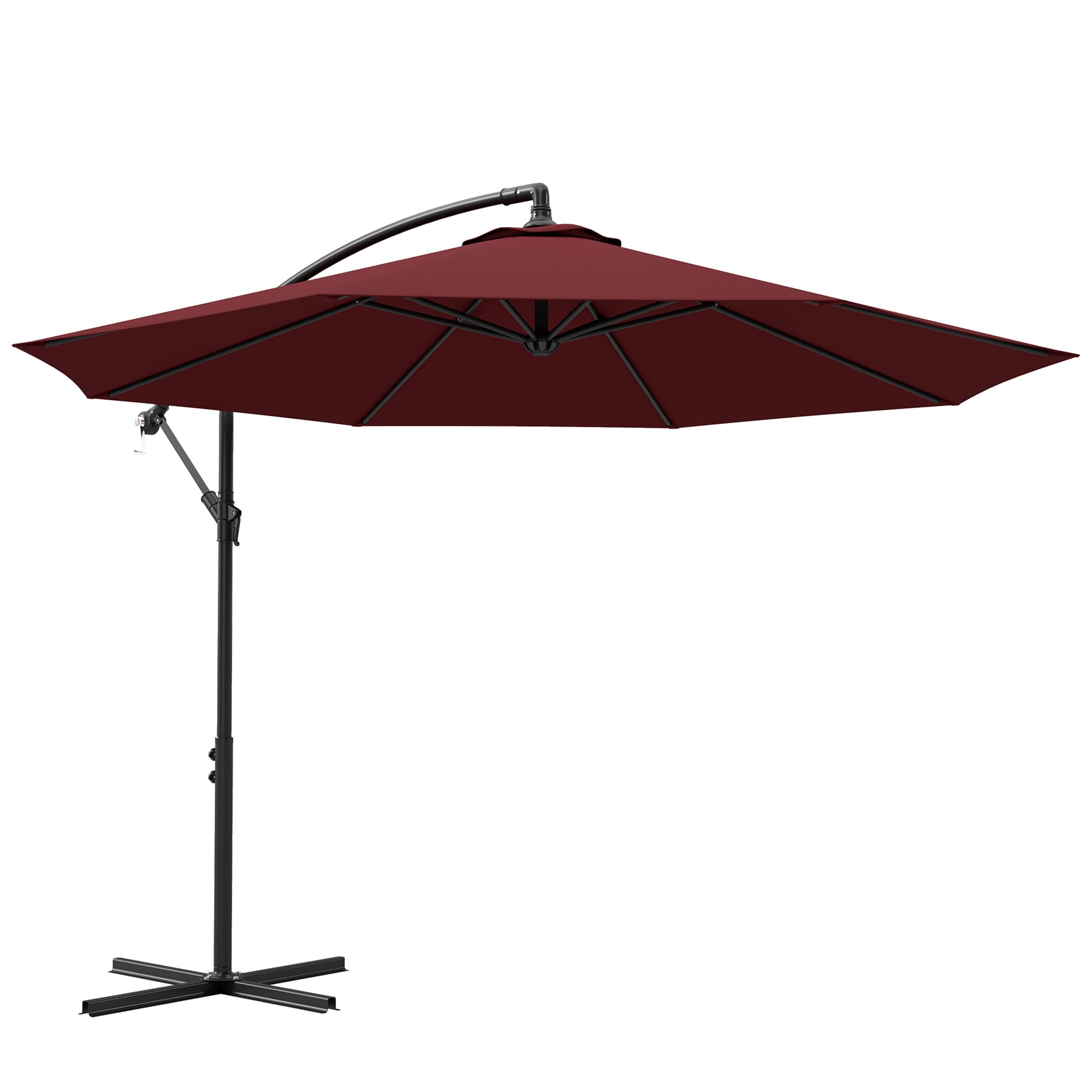 Outsunny 9.7ft Garden Parasol Sun Shade Banana Umbrella Cantilever Wine ...