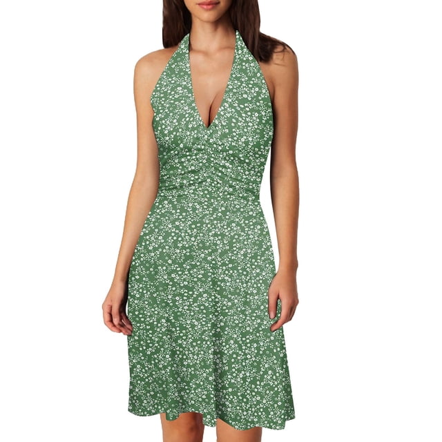 Women Summer Sleeveless Neck Dress Casual Summer Spring Boho Floral ...