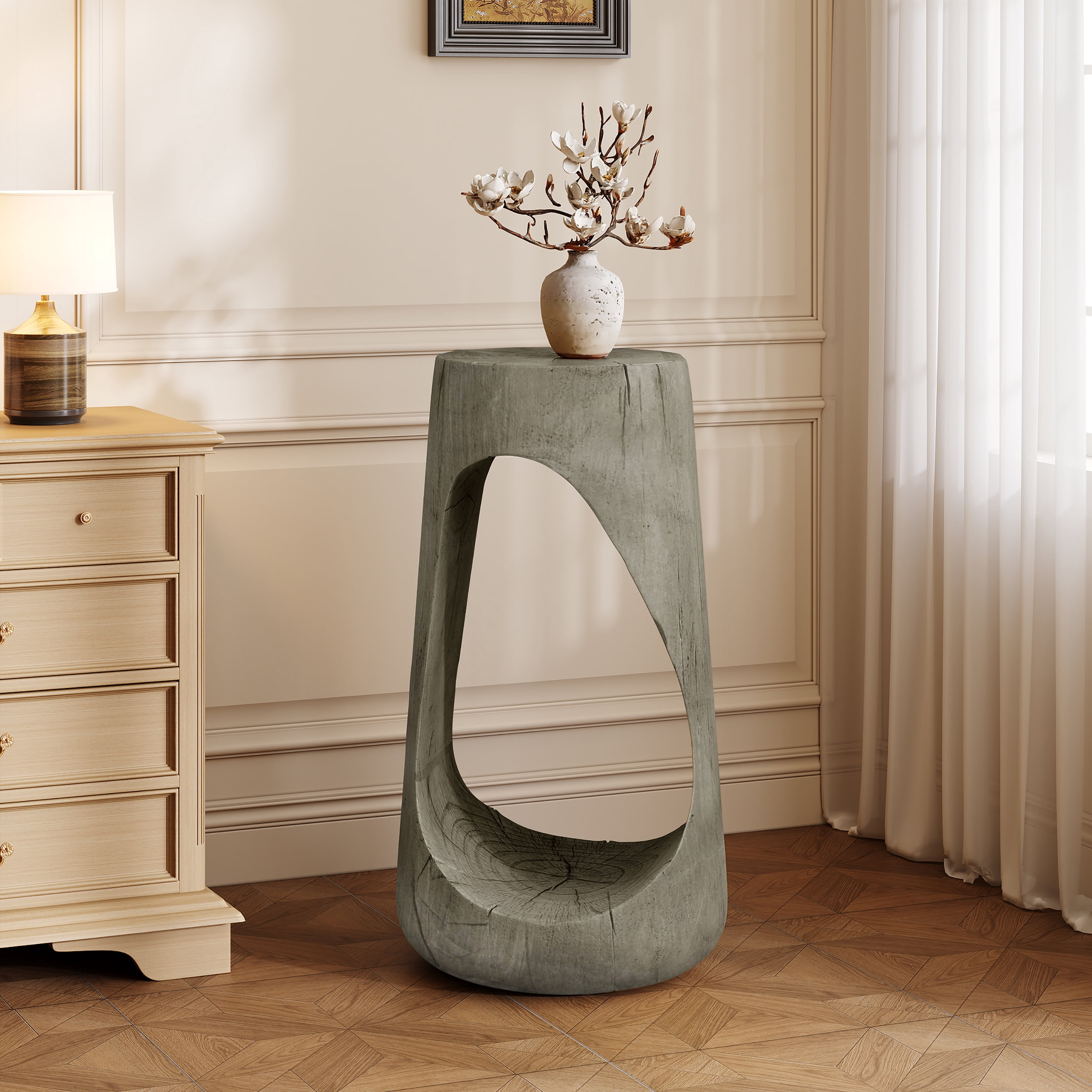 Noble House Grey MGO End Table,Wood Grain Texture 26.57" H Accent Table ...