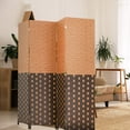 FDW 4-Panel Folding Room Divider Wood Screen with Mesh Woven Design ...