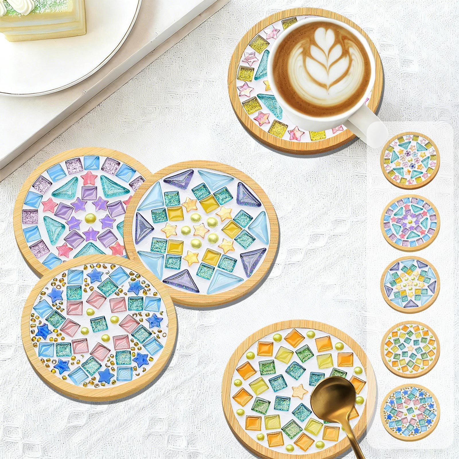 Bowayaoa DIY Mosaic Coaster Kit for Adults Kids, Wooden Tile Craft Set ...