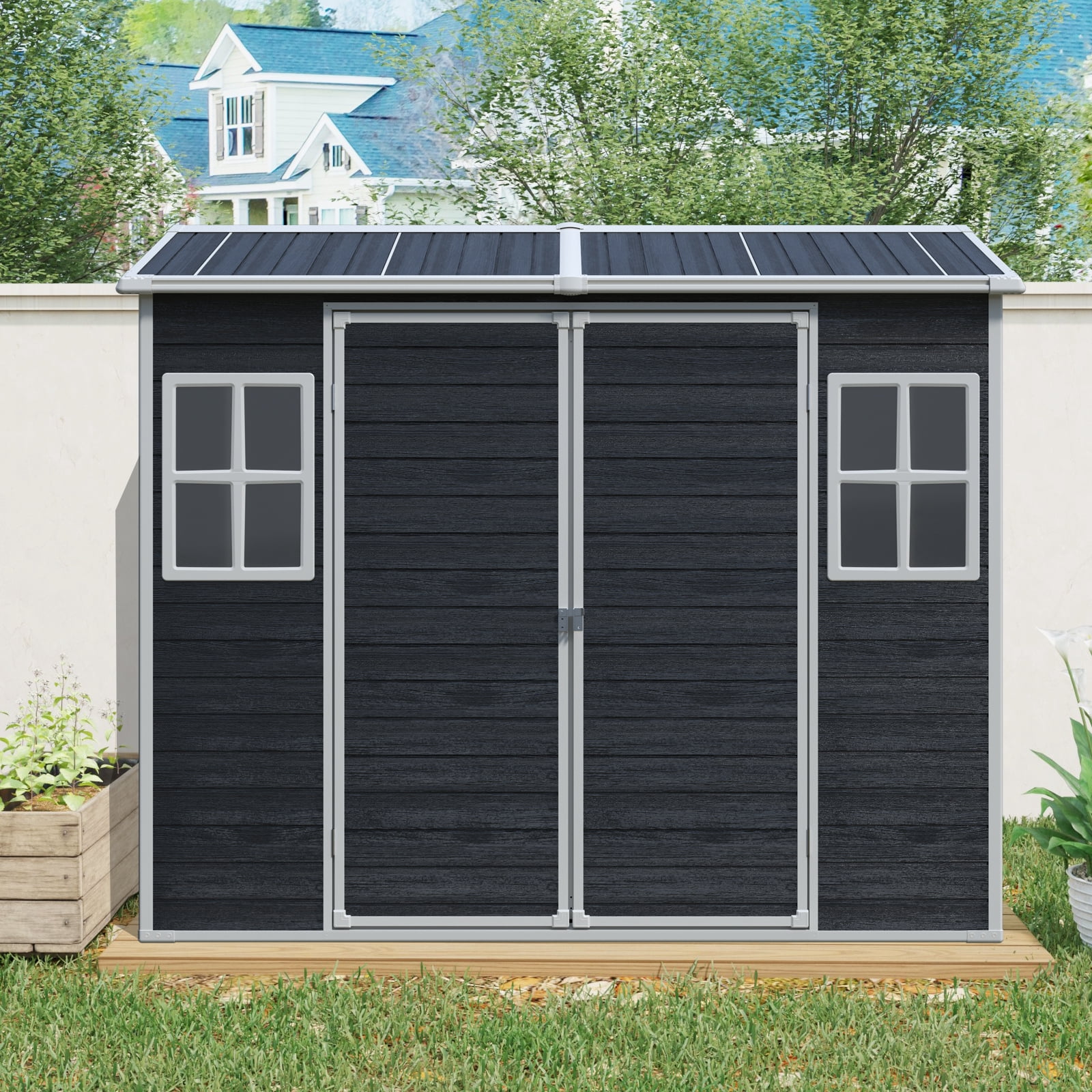 8 Ft X 4 Ft Outdoor Storage Shed With Two-Window And Double-Door ...