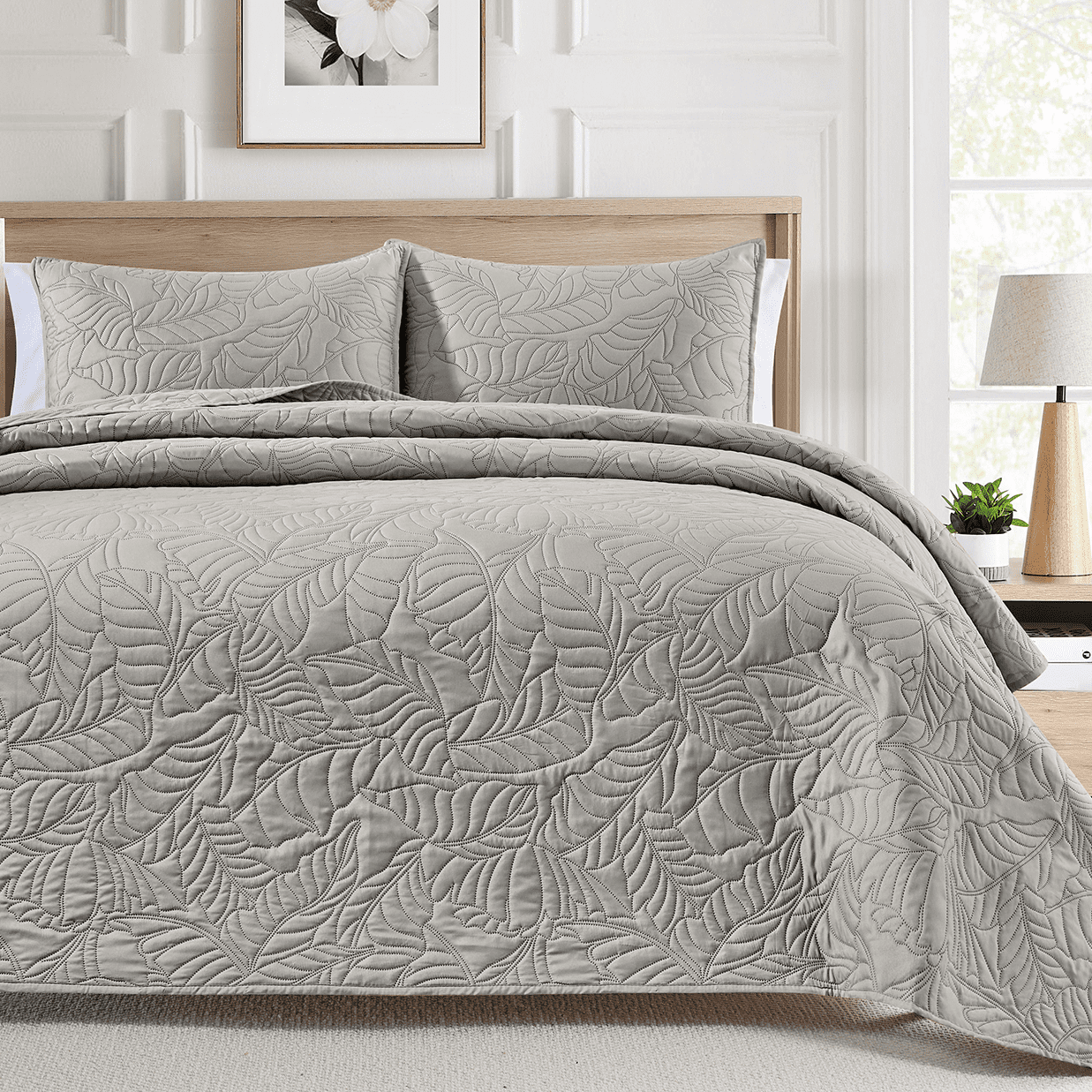 Bourina Ultrasonic Quilt Set 3-Piece Bedding Set Pre-Washed Microfiber ...