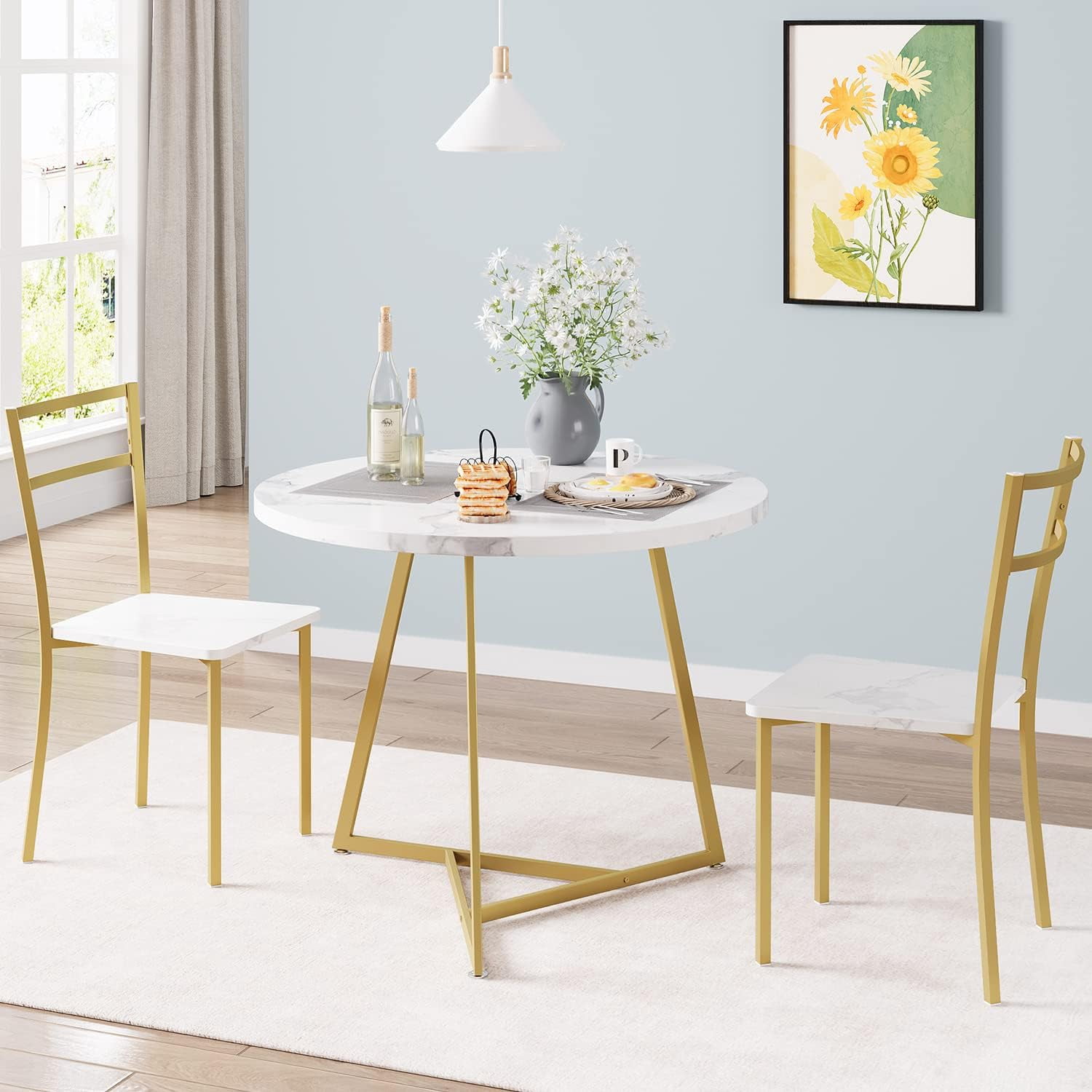Dining Table Set for 2, Round Kitchen Table and Chairs for 2, Modern ...