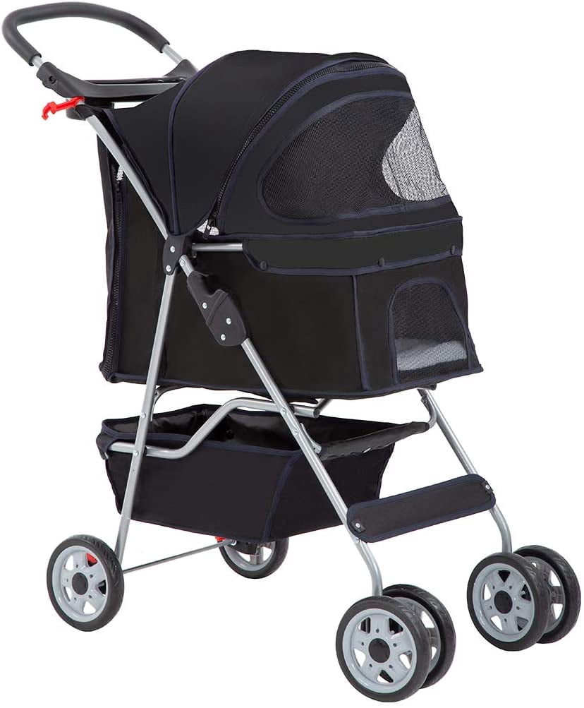 BestPet Pet Stroller, 4-Wheel Foldable Dog & Cat Travel Carrier Jogger ...