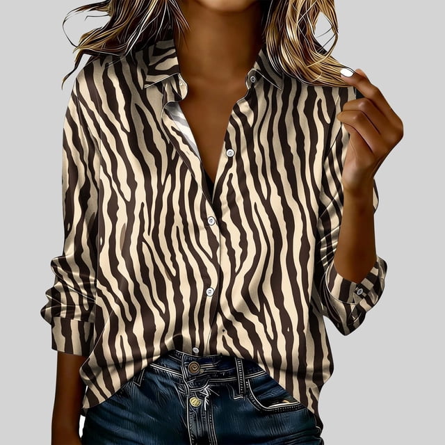 TaTaai Womens Lightweight Printed Shirt Long Sleeve Round Neck ...