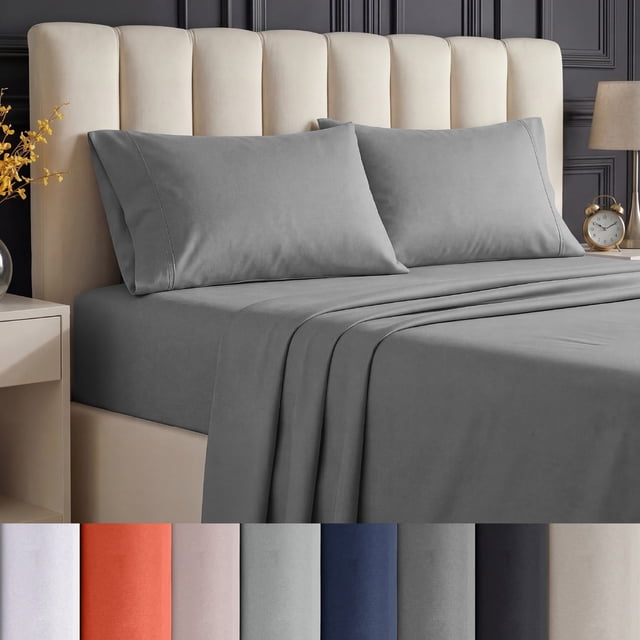 Beddora King Size Bed Sheet Set in Grey – 4 Piece Microfiber Sheets ...