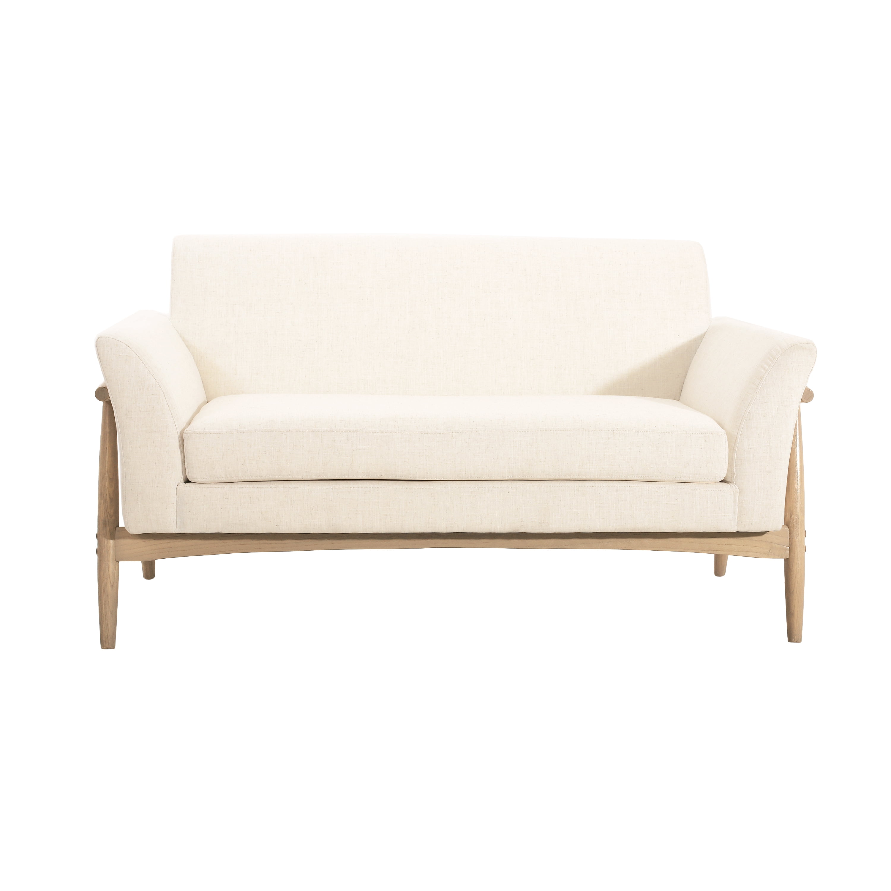 Noble House Flared Arms Loveseat with Elm Wood Legs,Chic Minimalist ...