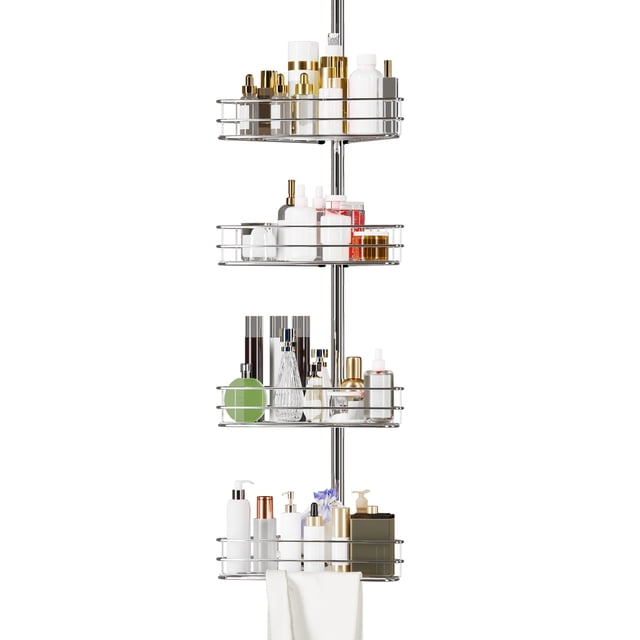 Adjustable 4-Tier Corner Shower Caddy with Tension Pole – Rustproof ...