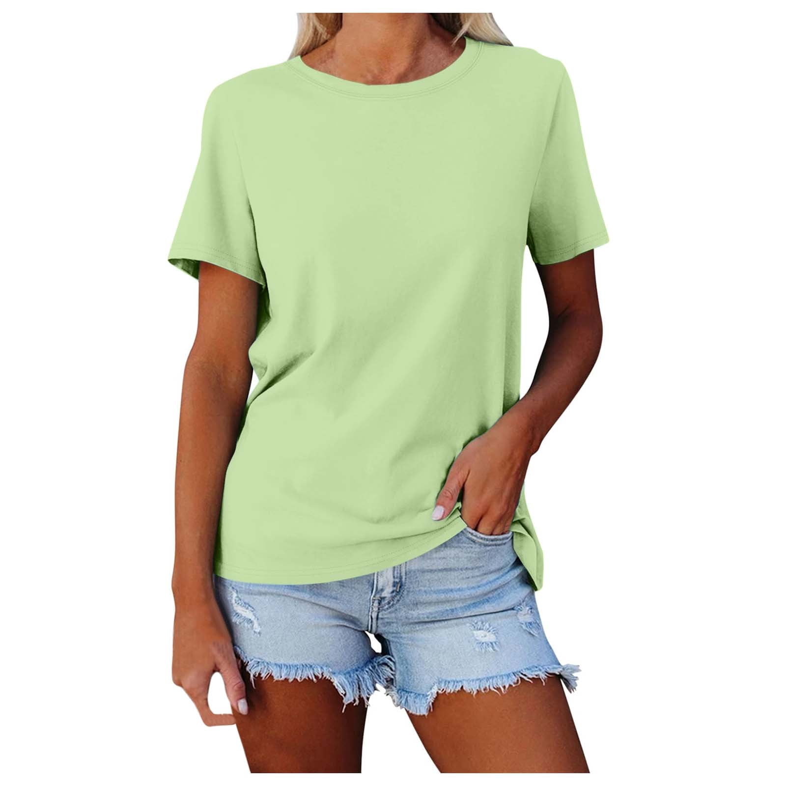 LUOGENLI Female T-shirts for Womens Women's Solid Color Crew Neck Loose ...