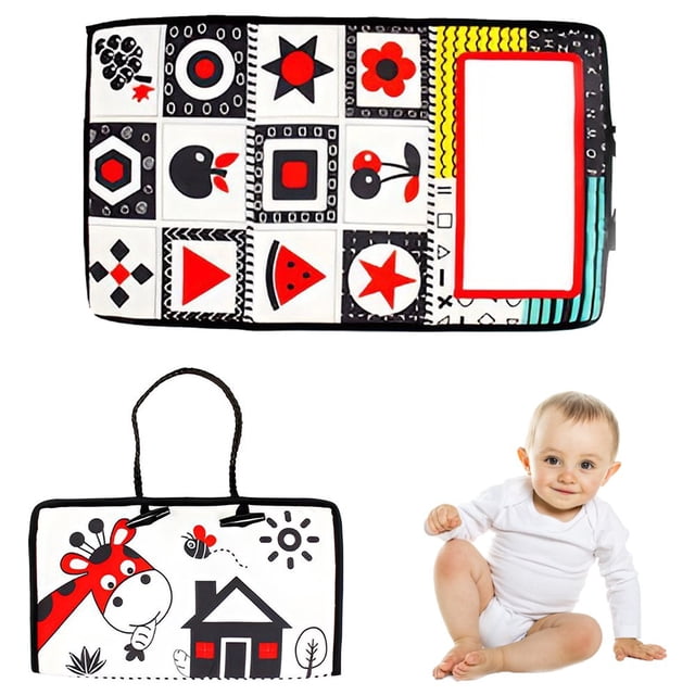 DEBGFS Baby Tummy Time Floor Mirror with Soft Cloth Books and Teethers ...