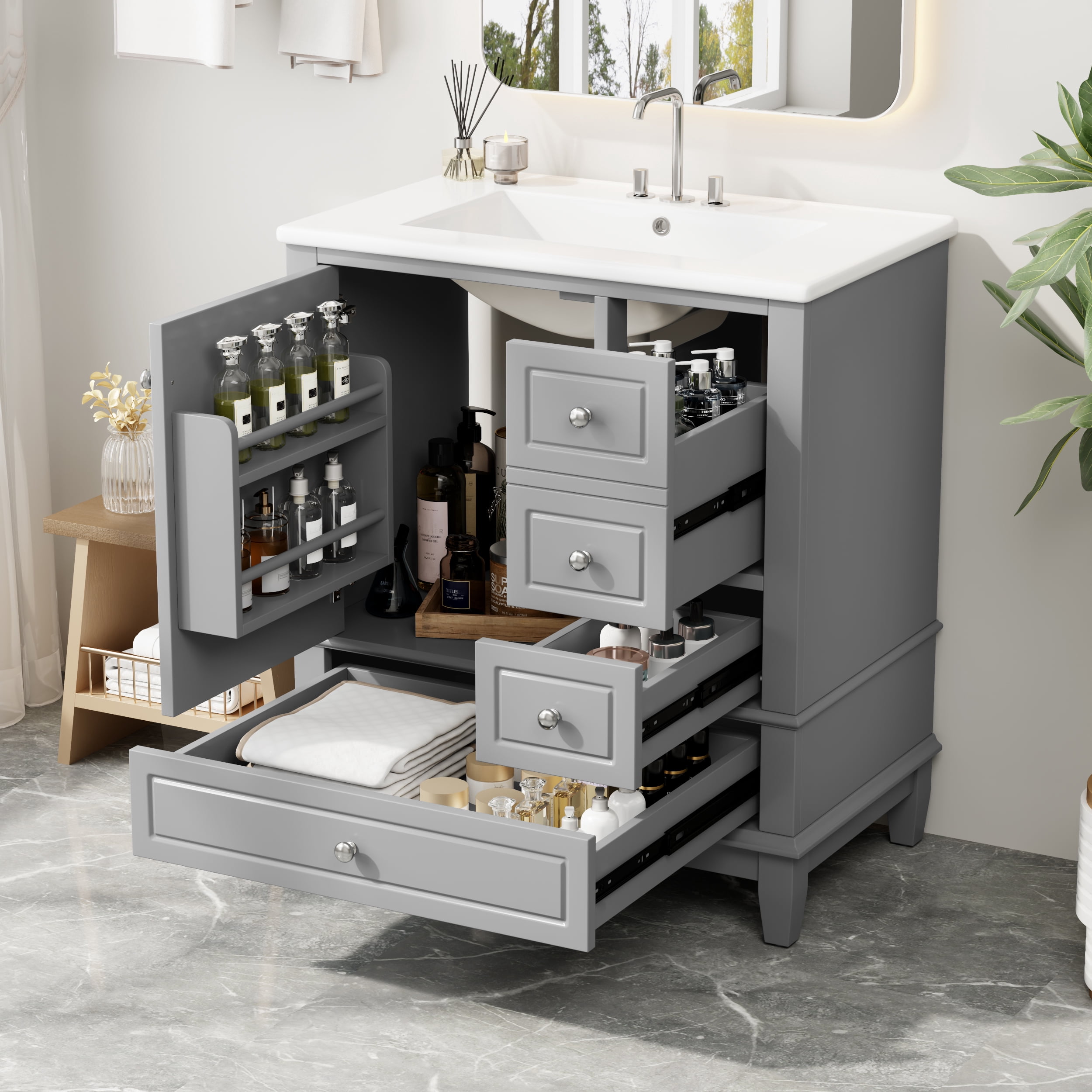 Noble House 30" Bathroom Vanity with Ceramic Sink,Solid Wood Frame One ...