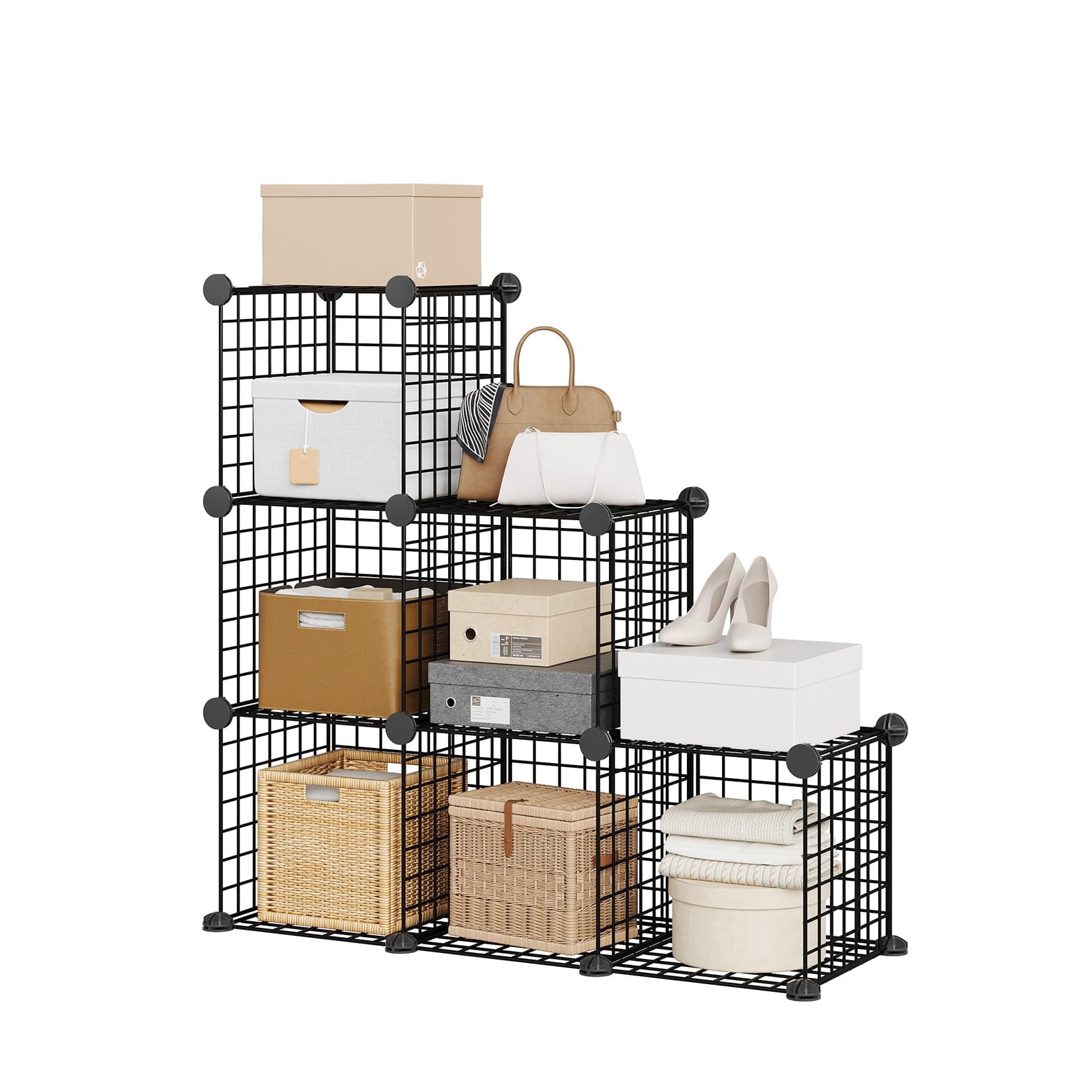 6-Cube Wire Grid Storage Organizer, Modular Metal Shelf Unit with 12.6 ...