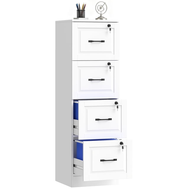 HOMCOM 4 Drawer File Cabinet with Lock, Vertical Filing Cabinet, White ...
