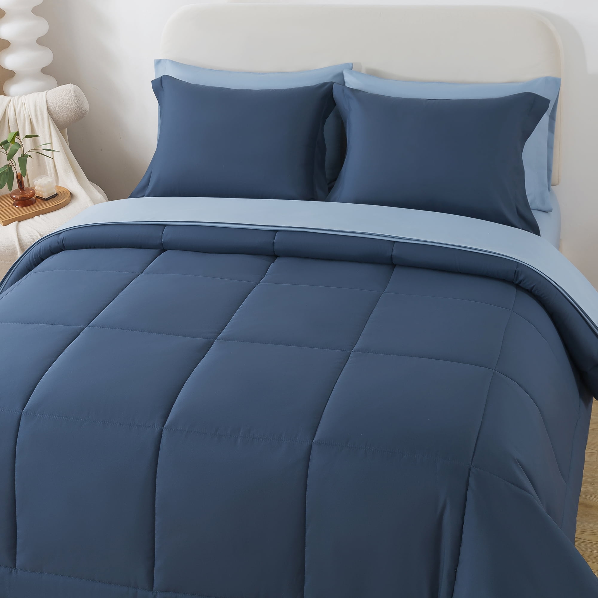 Mainstays All in One Reversible Comforter and Sheet Set, 7-Piece ...