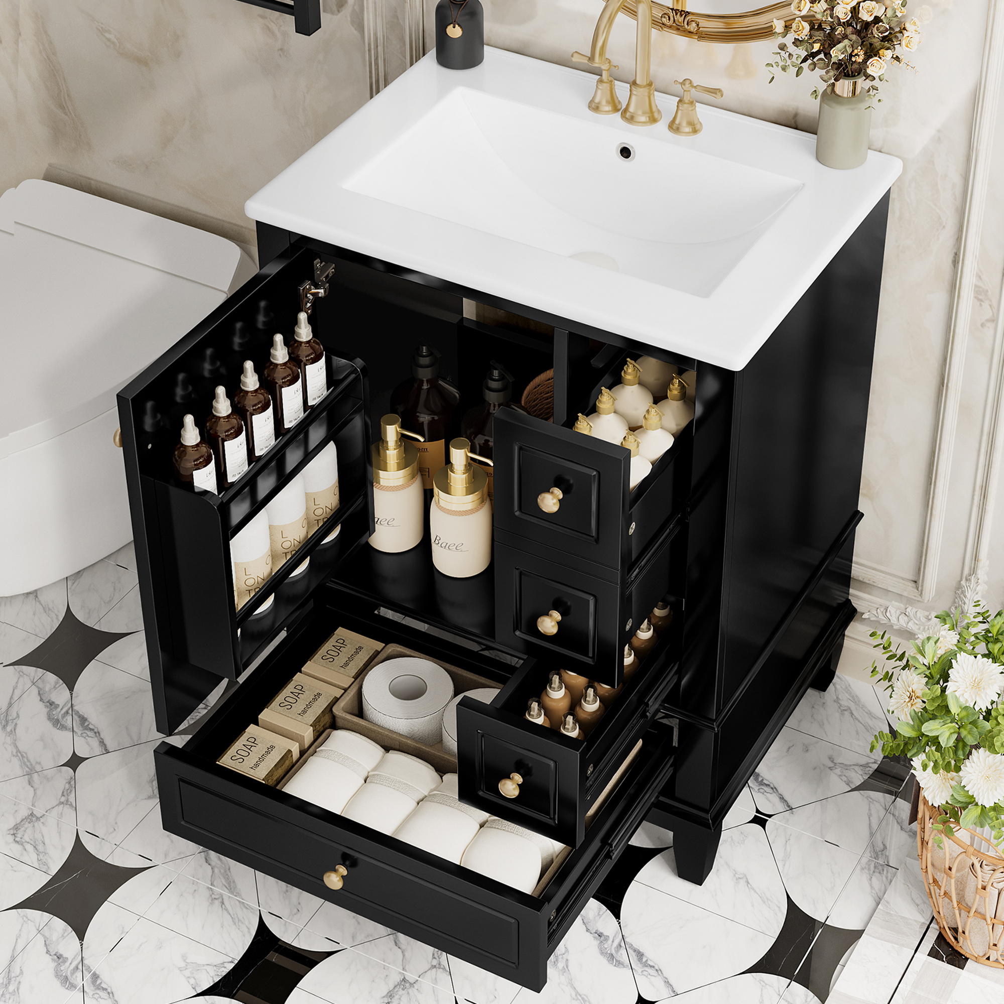 Noble House 24" Bathroom Vanity with Ceramic Sink,Solid Wood Legs ...