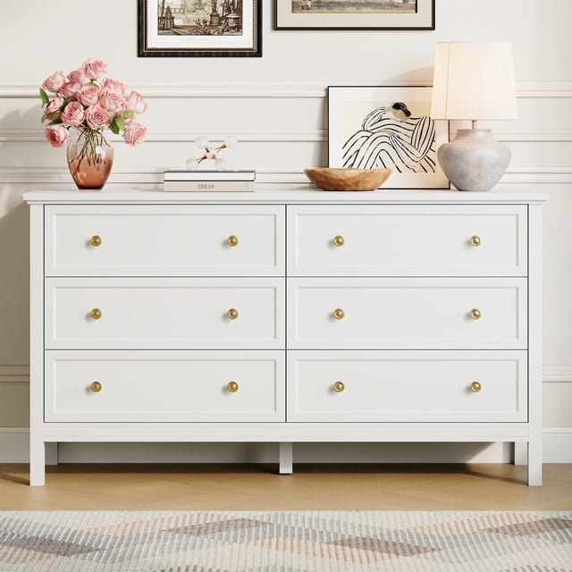 YouTrend White Large Dresser with 6 Drawer for Bedroom,Traditional ...