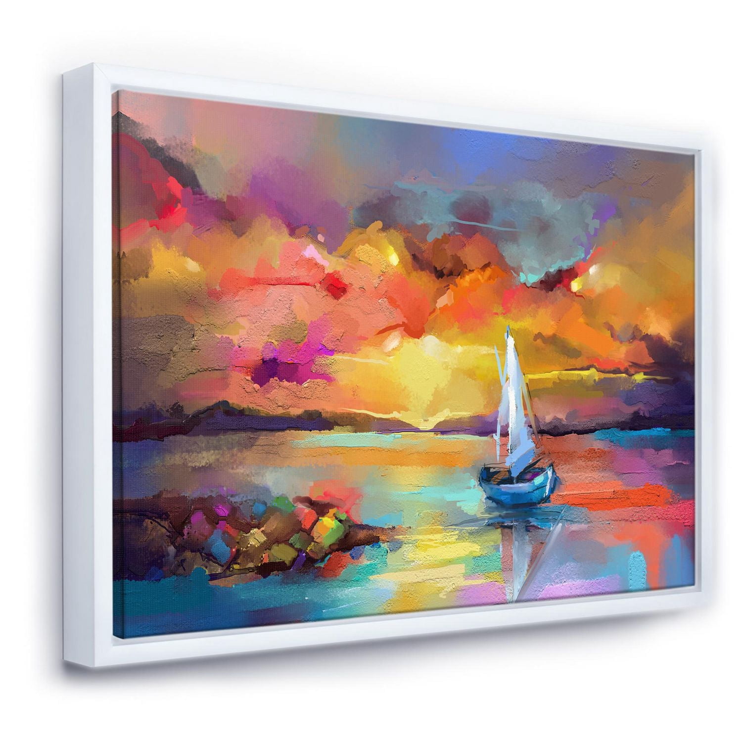 Designart Sunset Painting With Colorful Reflections II FLOAT FRAME WALL ...