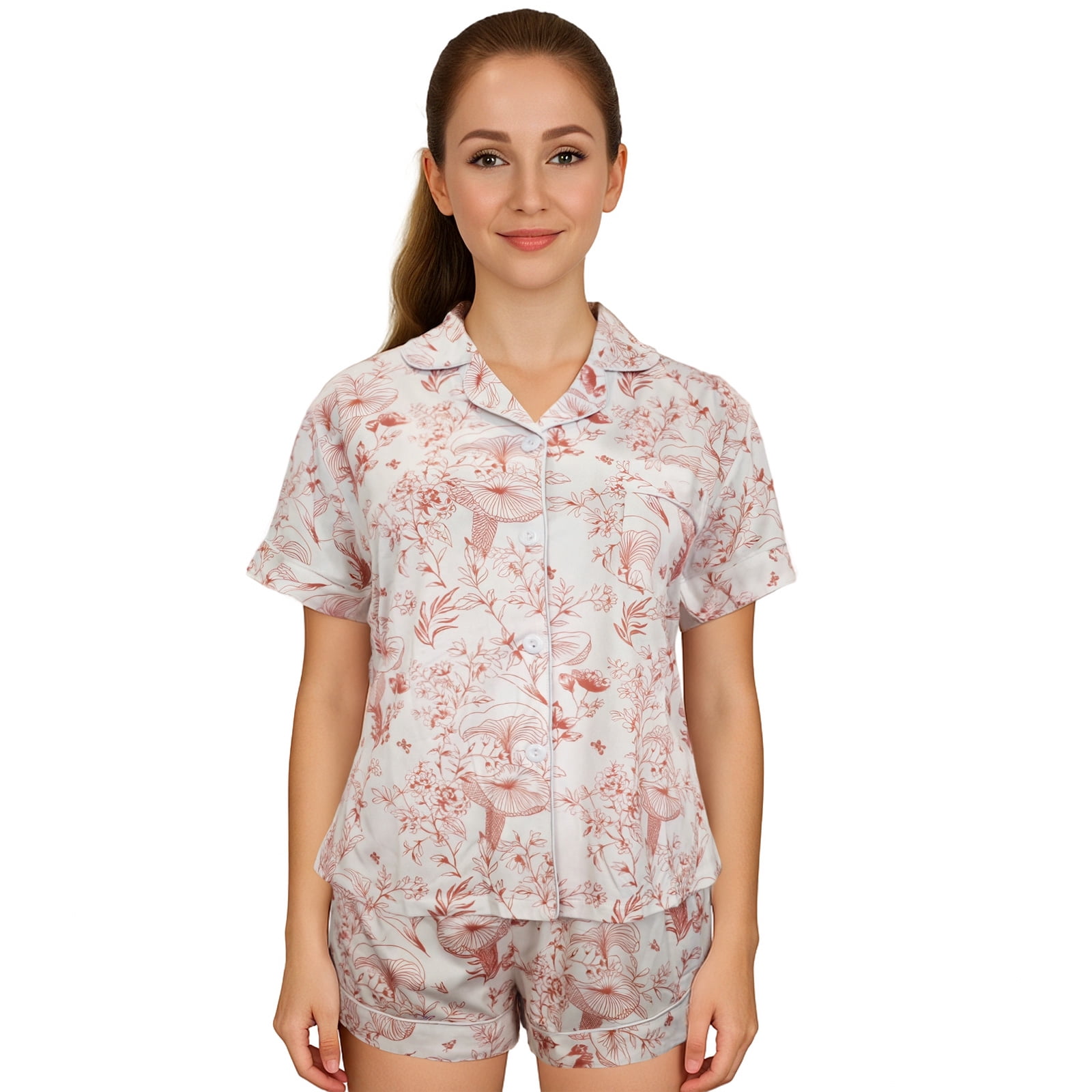 Hitime Silk Womens Pajamas Set Button Down Summer Sleepwear Short ...
