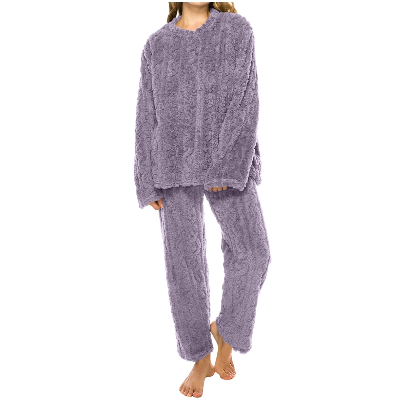 Besolor Womens Fleece Fuzzy Pajamas Set Cozy Warm Long Sleeve Tops and ...