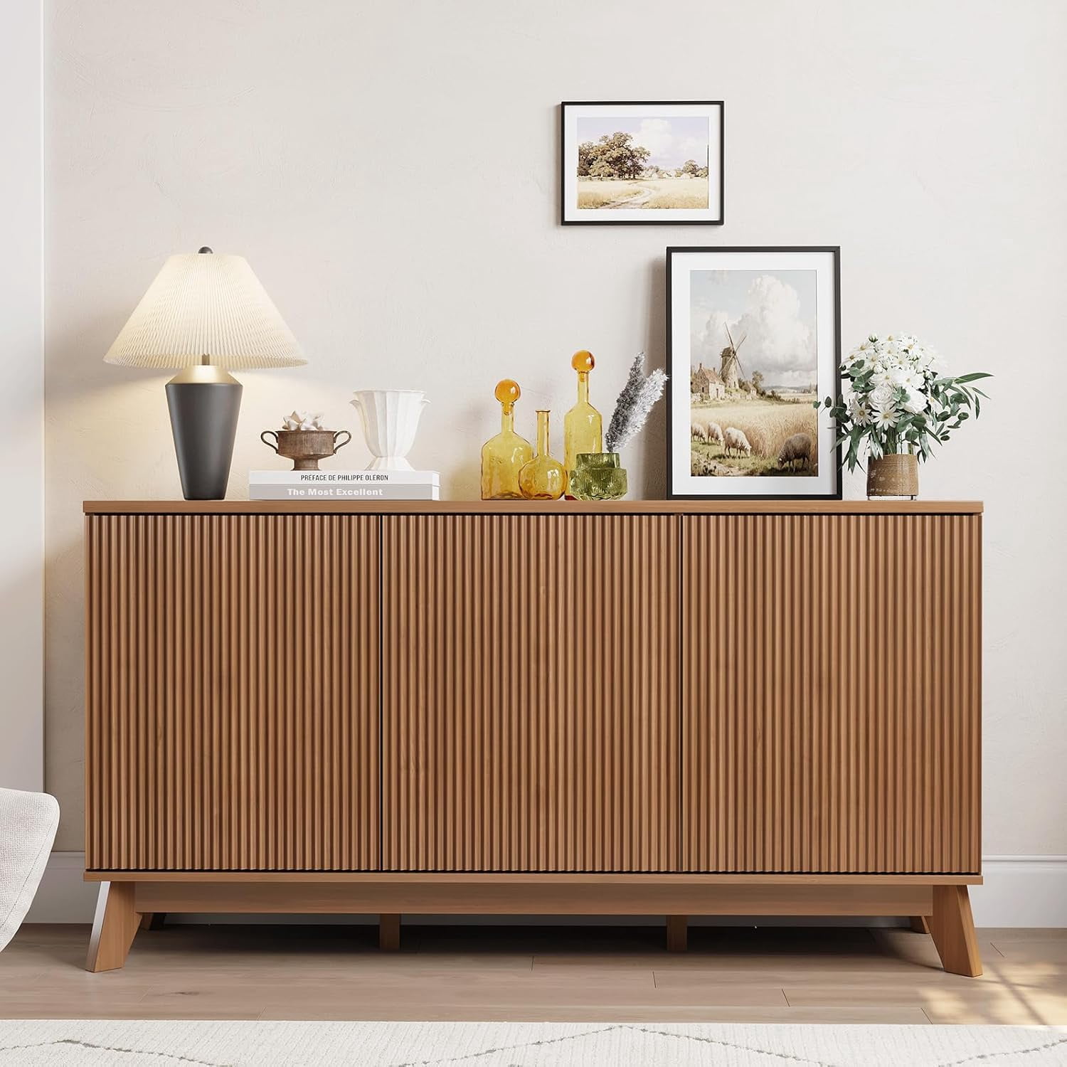 58" Modern Farmhouse Sideboard Buffet Cabinet with Adjustable Shelves ...