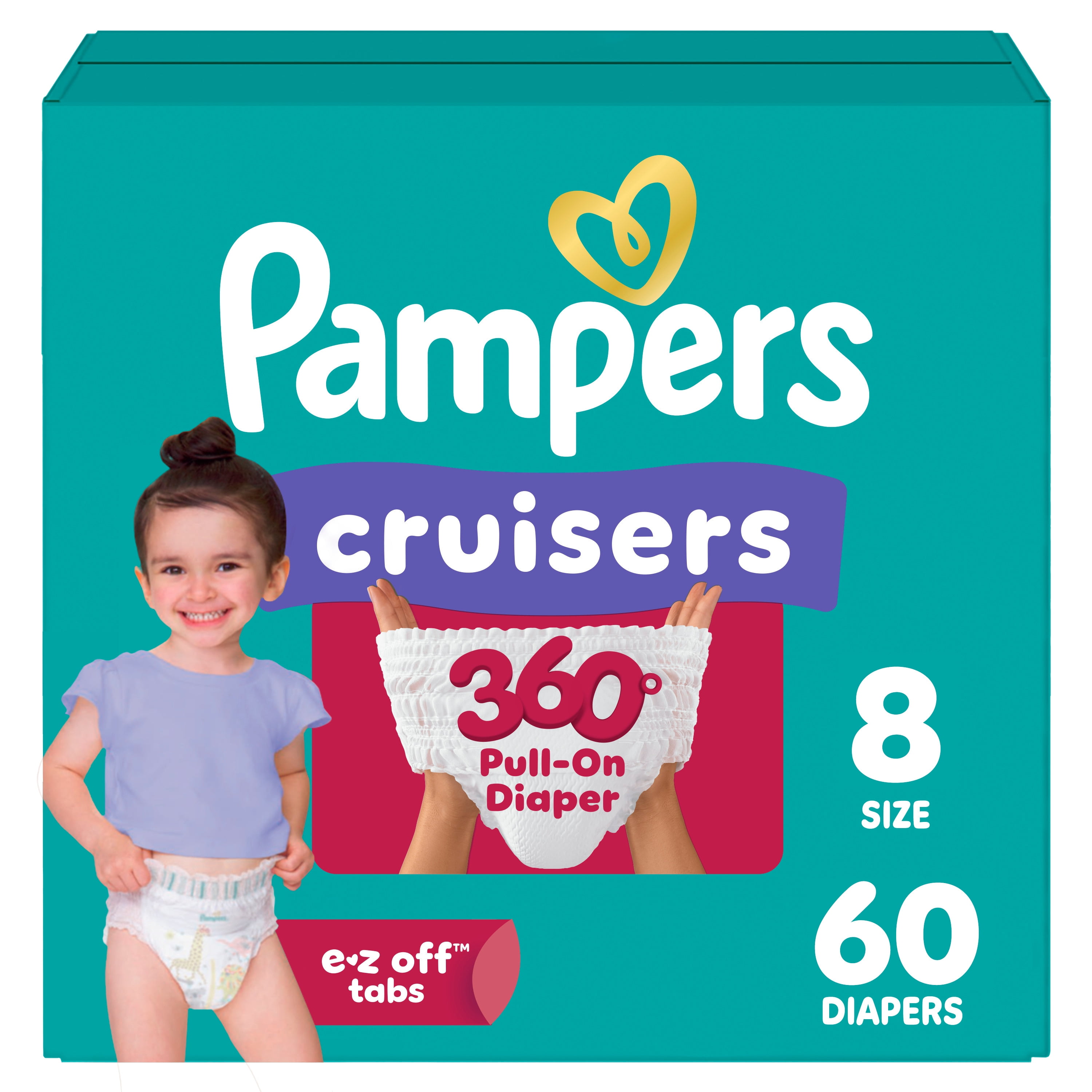 Pampers Diapers - Cruisers 360° - Size 8, 60 Count, up to 100% ...