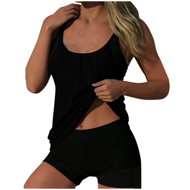 Ltctricy Women's Tankini Swimsuits Scoop Neck Built in Bra Ruched Color ...