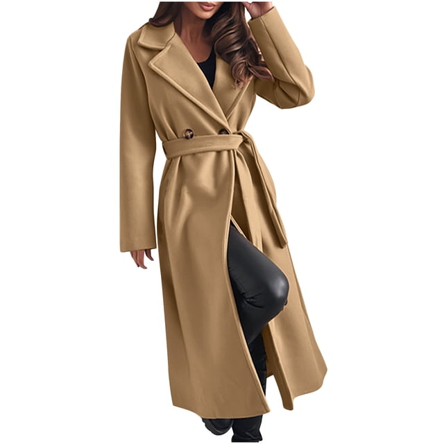 Khaki Womens Collared Neck Lounge Going Out Button Down Jackets Trench ...