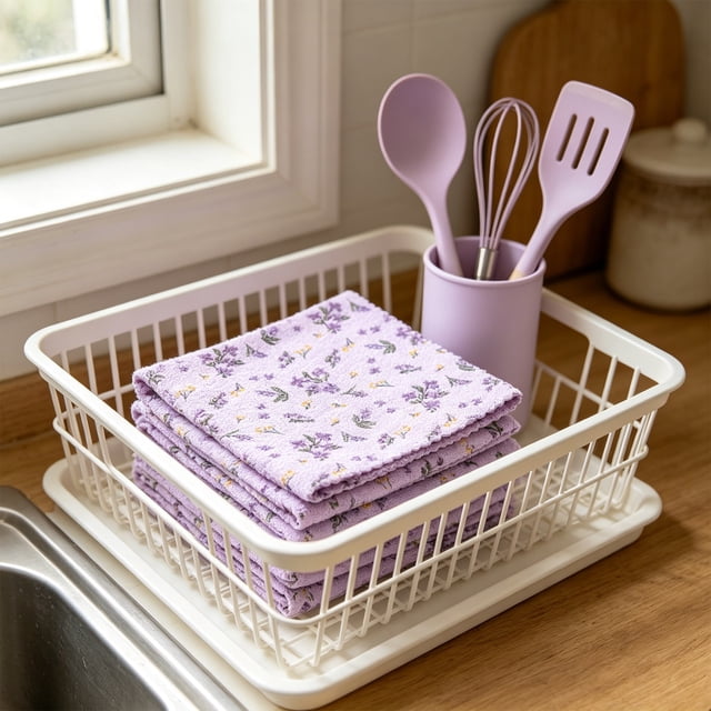Fridja 4Pcs Reusable Kitchen Cleaning Cloths, Purple Floral Print ...