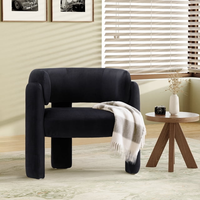 MALOL Modern Velvet Accent Chair, Upholstered Barrel Side Chair, Comfy ...