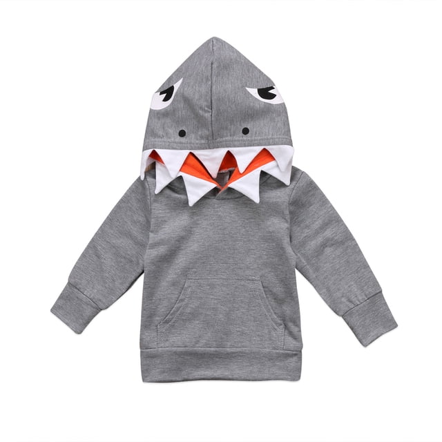Kids Baby Boy Gray Shark Hooded Tops Hoodie Casual Toddler Outerwear ...