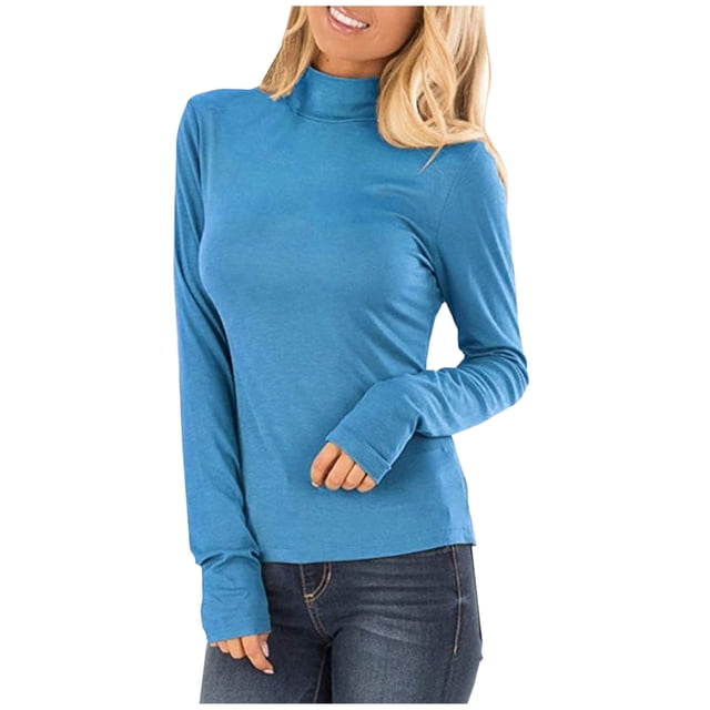 cfhntfmh Women's Turtleneck Long Sleeve Shirts Lightweight Base Layer ...