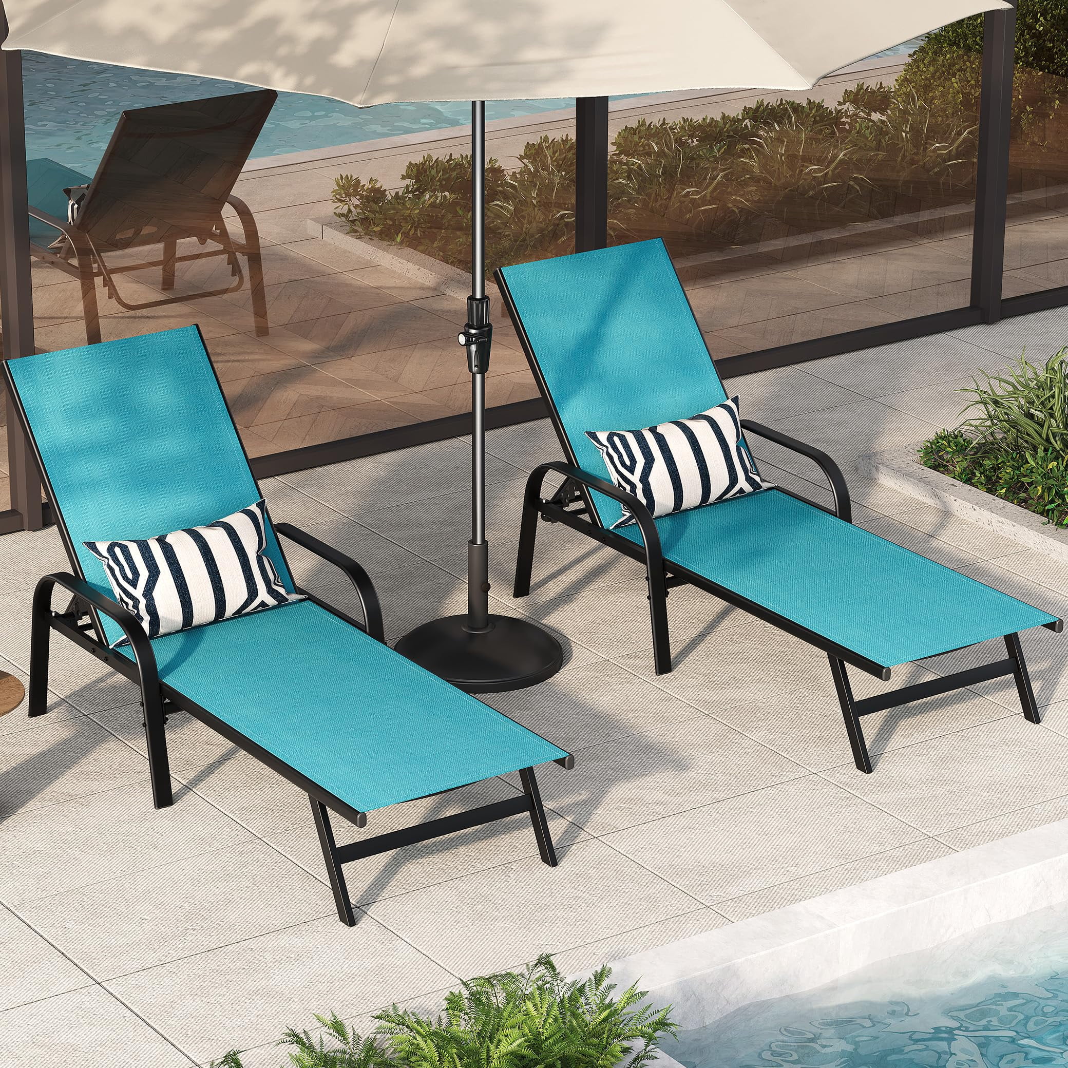 Gaderth Set of 2 Outdoor Chaise Lounge Chairs, Patio Reclining Lounge ...